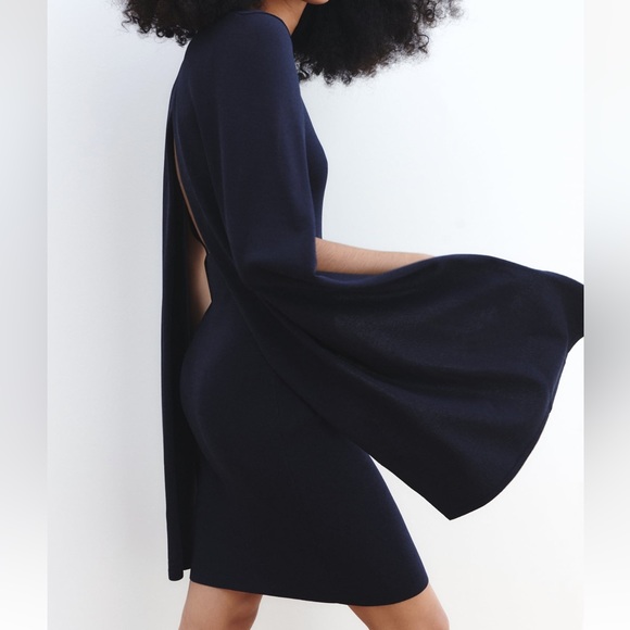 Zara | Dresses | Zara Navy Blue Knit Cape Dress | Poshmark